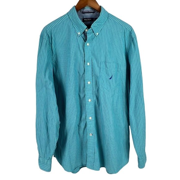 Nautica | Shirts | Nautica Shirt Mens Large Striped Classic Fit Cotton ...